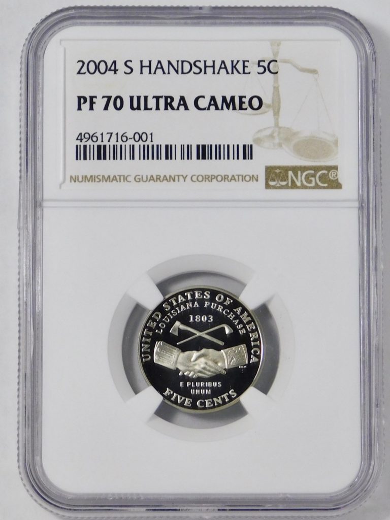 2004-S Jefferson ” Handshake Nickel. TOP GRADE! Gem Proof 70 UC – JJJ Coins